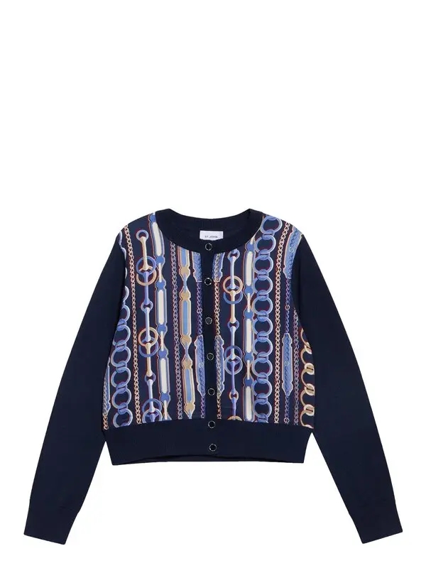St. John Mixed Media Chain Print Merino Wool Blend Cardigan - Midnight Multi