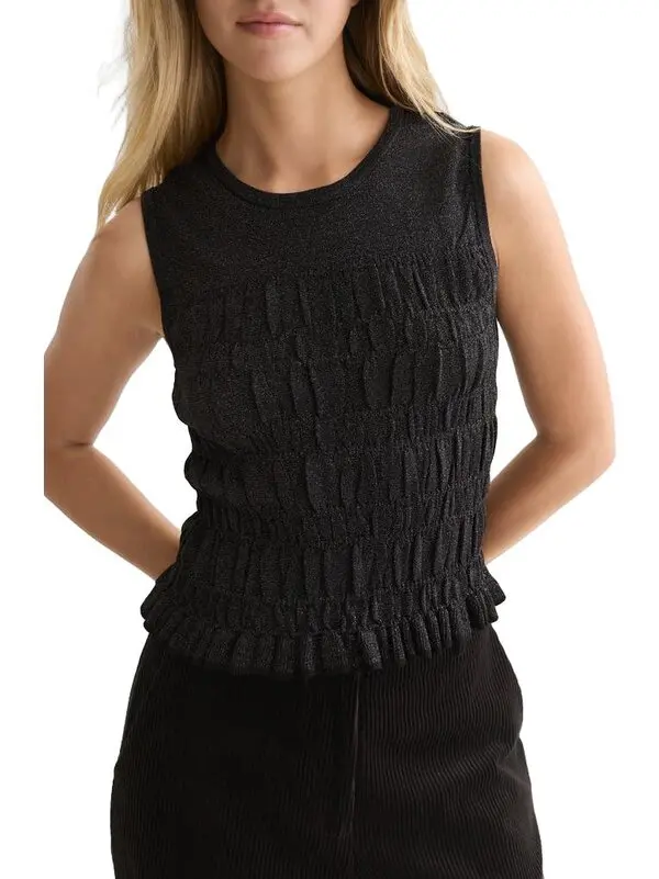 Scotch & Soda Smocked Knit Tank With Ruffled Hem - Meteorite