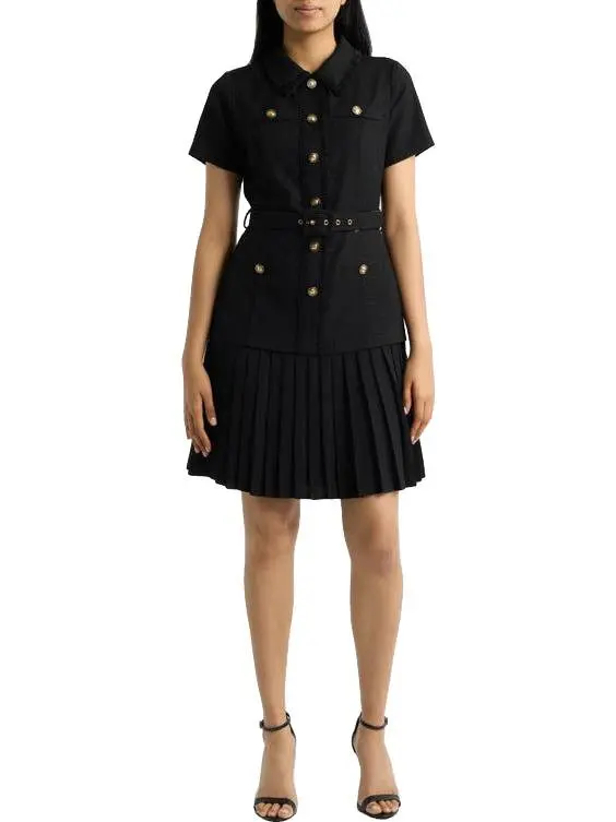 Tahari Mixed Media Shirtdress - Black