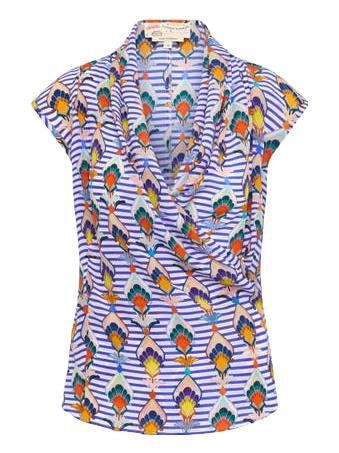 MAISON COMMON Printed Silk Wrap Top - White/blue Multicolo