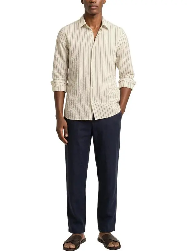 Orlebar Brown Justin Seersucker Cotton Stripe Shirt - Latte/night Iris