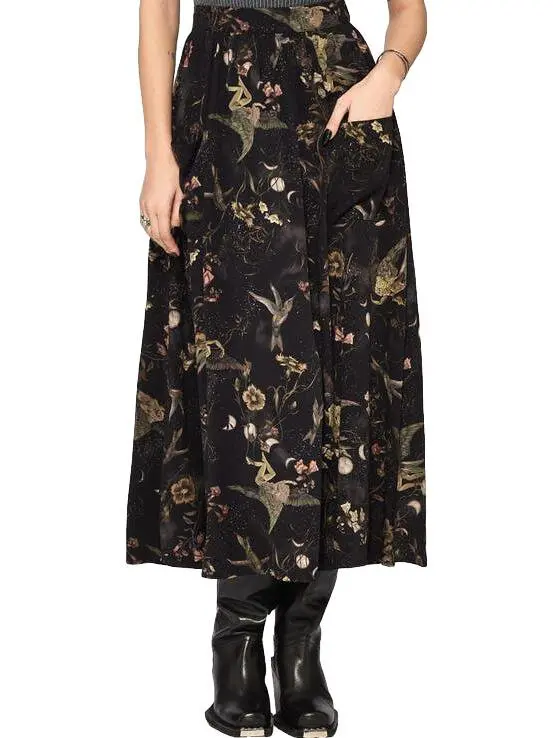 DISTURBIA Harpyiai Print Midaxi Skirt - Black