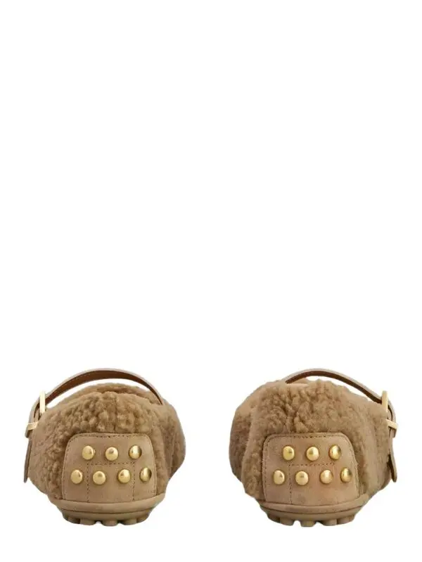 TOD'S Shearling Ballet Flats With Buckle Strap - Neutrals