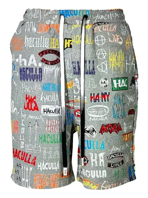 HACULLA. All-over Logo Print Drawstring Shorts - Grey