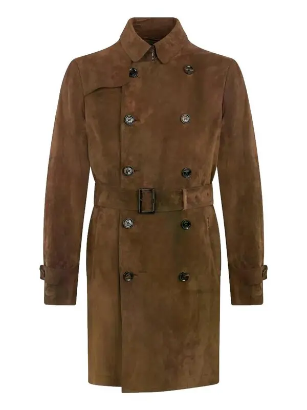 MOORER Vitruvio Double-breasted Belted Leather Trench Coat - Brown