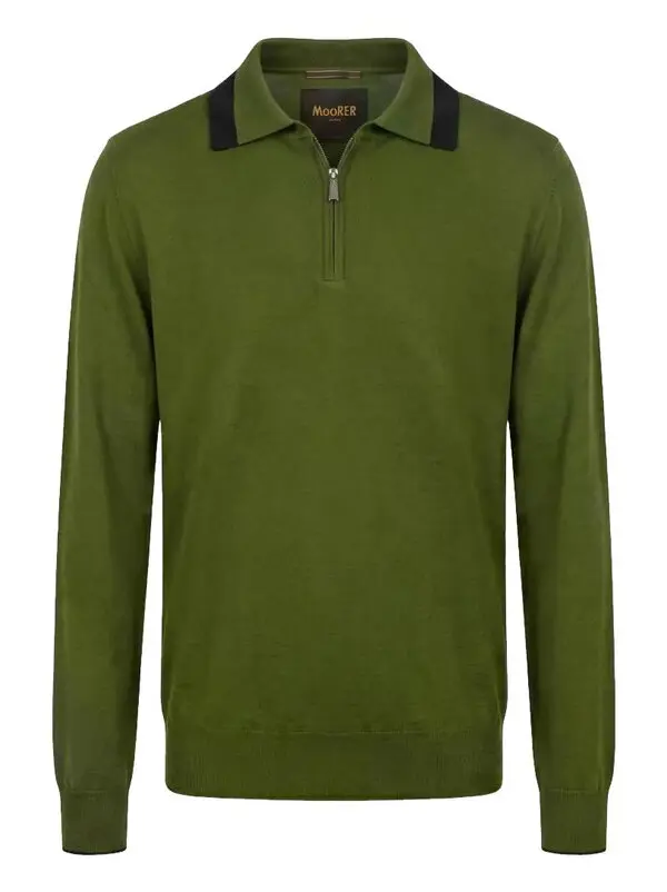 MOORER Zip-collar Wool Sweater - Green