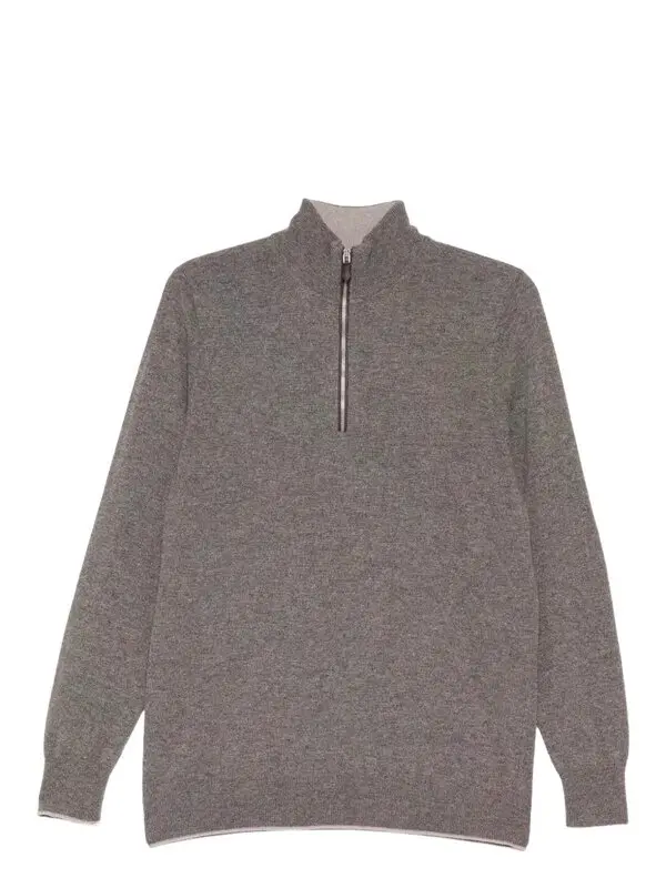N.peal Carnaby Jumper With High Neck And Front Zip - Grey