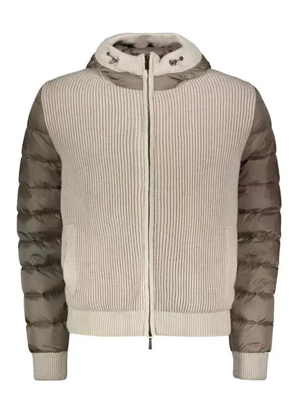 MOORER Knitted-front Hooded Padded Jacket - Neutrals