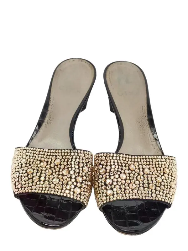 GINA Crocodile-embossed Crystal Embellished Sandals - Gold