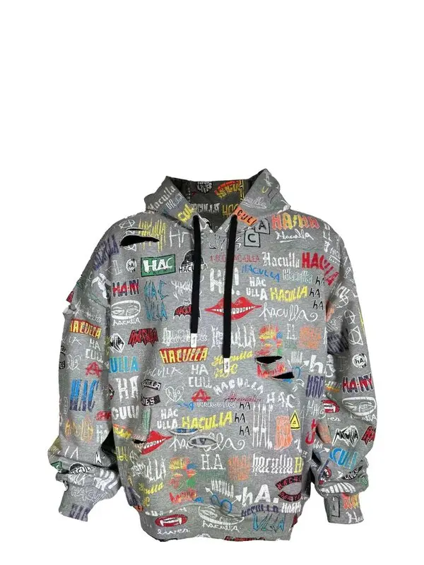 HACULLA. All-over Logo Print Hoodie - Grey