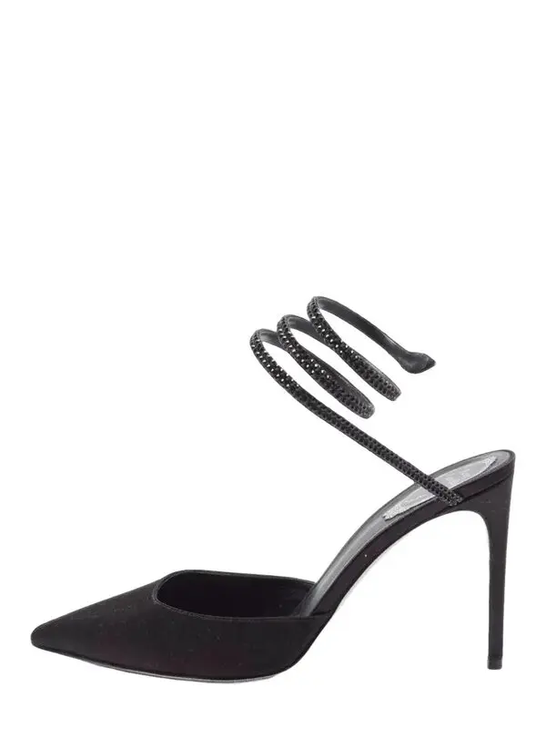 Rene Caovilla Satin Crystal Embellished Cleo Pumps - Black