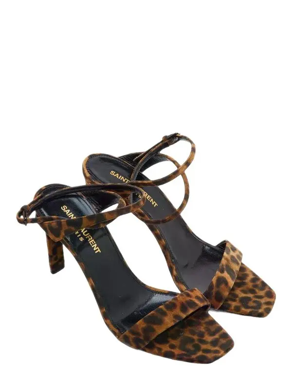 Saint Laurent Leopard Print Suede Ankle Strap Stiletto Sandals - Brown