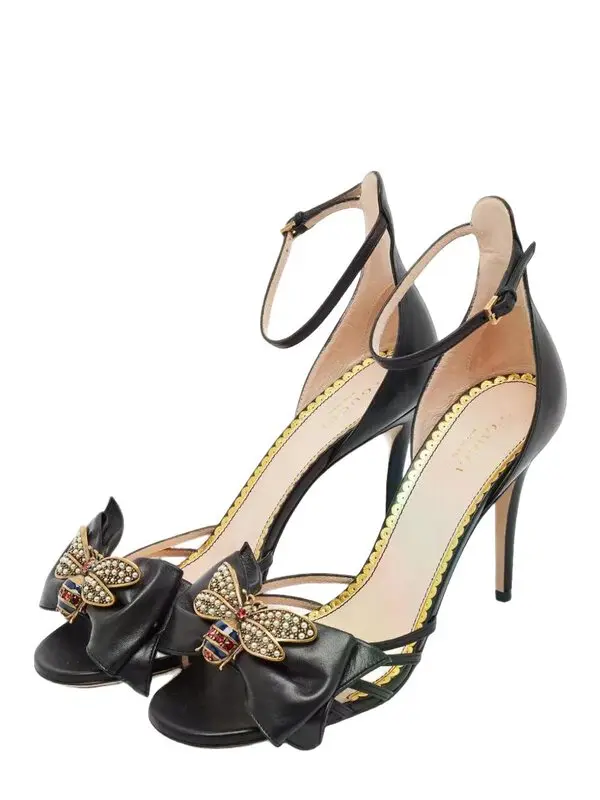 Gucci Charlotte Crystal-embellished Bow Sandals - Black