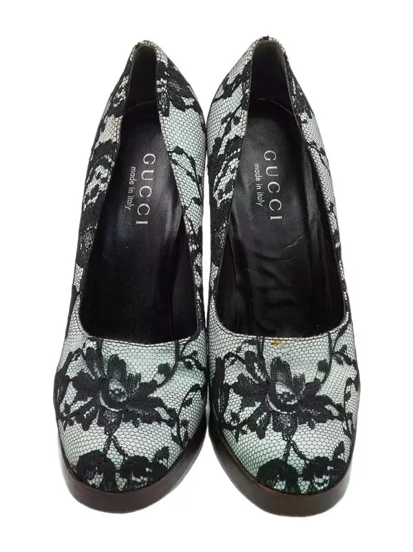 Gucci Floral Lace Block Heel Pumps - Blue