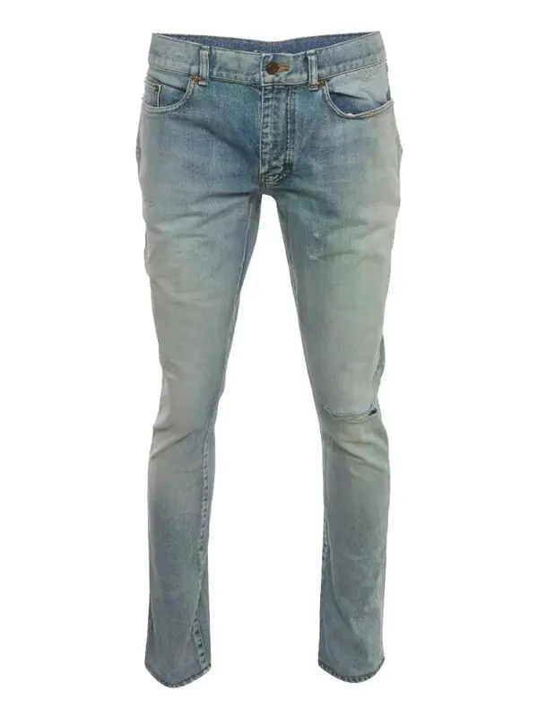 Saint Laurent Distressed Straight-leg Jeans - Blue