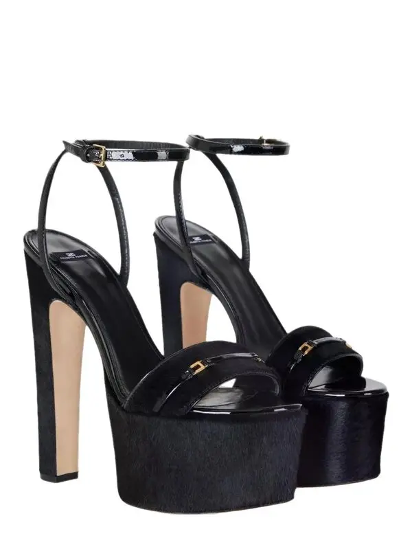 Elisabetta Franchi Cowhide Platform Sandals With Buckled Ankle Strap - Black