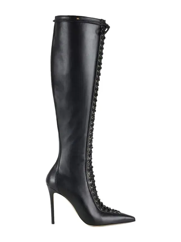 Elisabetta Franchi Nappa Leather Over-the-knee Lace-up Stiletto Boots - Black