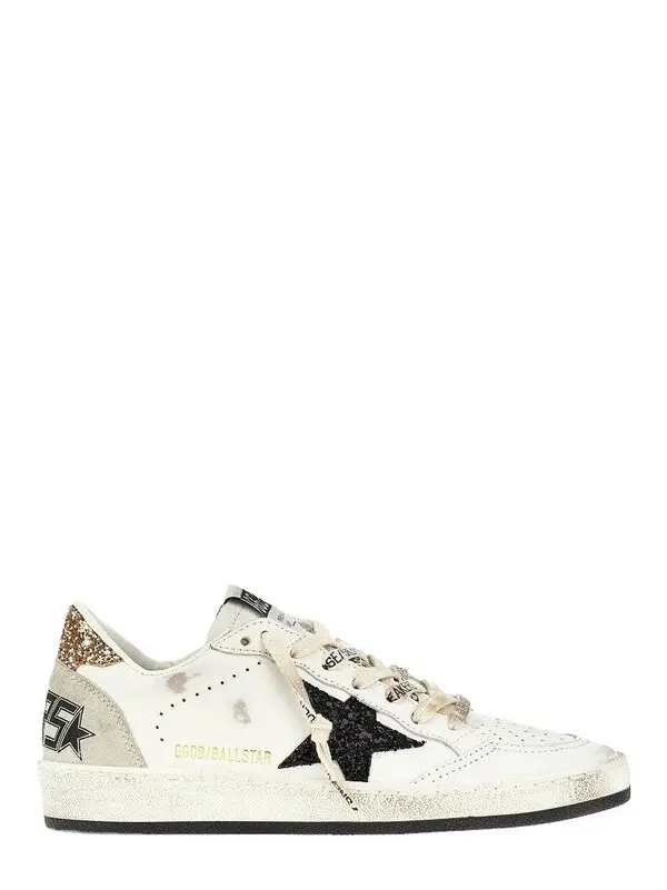 GOLDEN GOOSE Ballstar Leather Sneakers With Glitter Star Detail - White