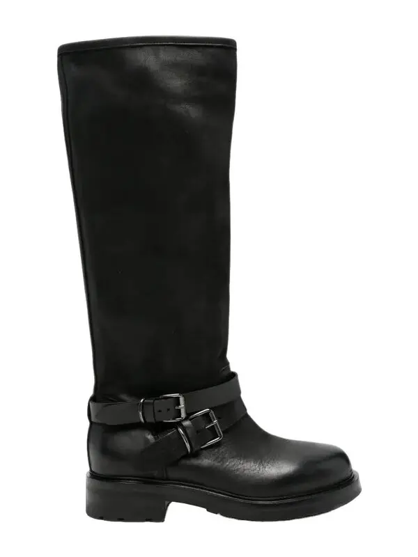STRATEGIA Boston" Leather Buckled Boots - Black
