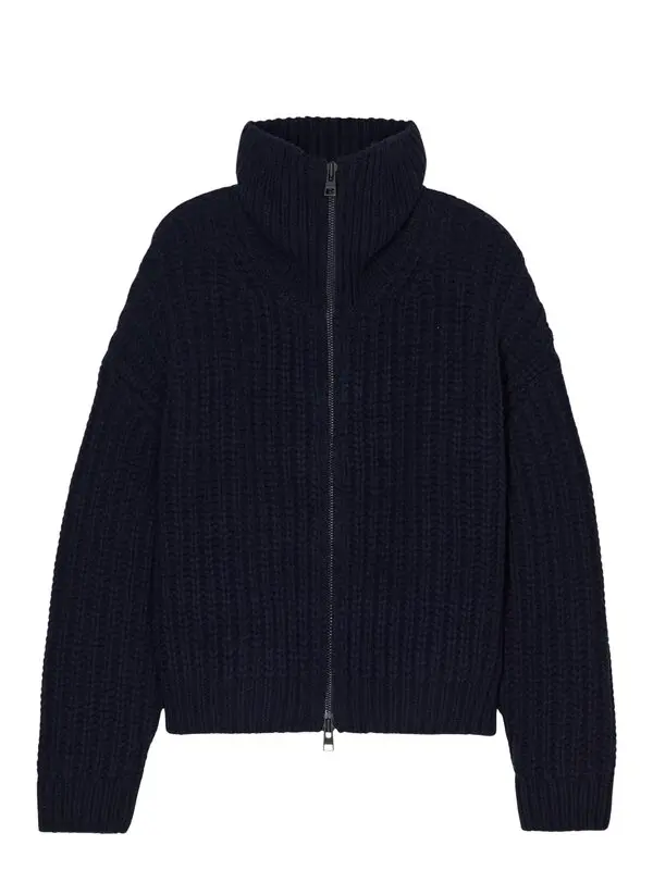 Closed Zip-up High Neck Sweater - Black
