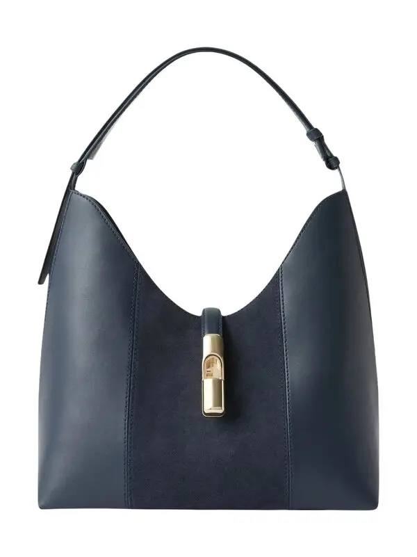 Furla Leather And Suede Shoulder Bag With Gold Tone Clasp - Brown