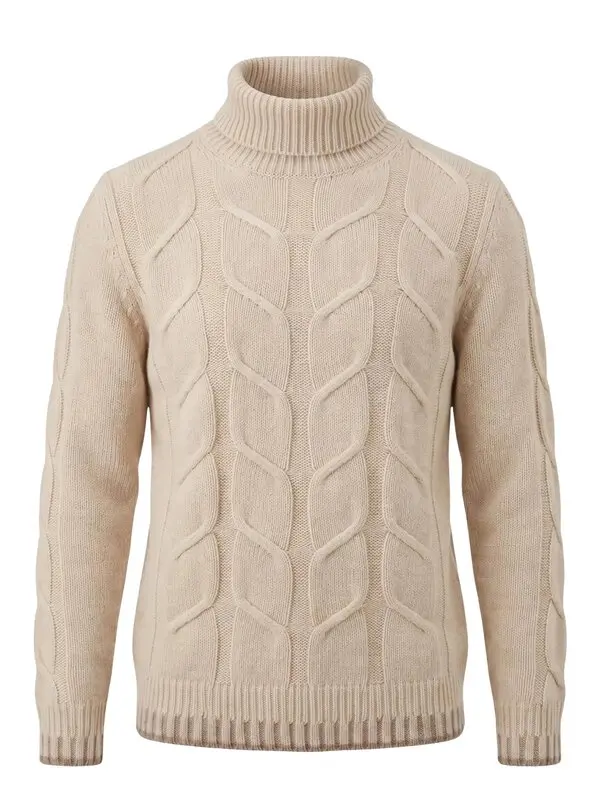 Altea Cable Knit Sweater With High Collar - Beige