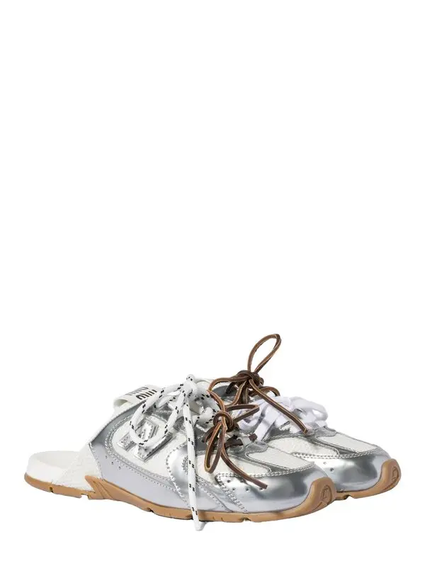 Miu Miu X New Balance 530 Metallic Leather And Mesh Mules - Silver