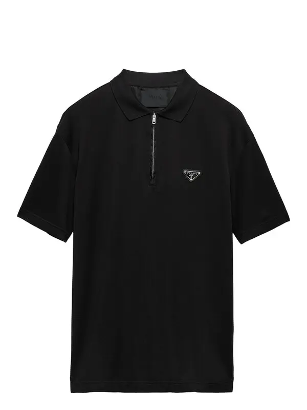 Prada Piqué Polo Hirt With Re-nylon Detail - Black