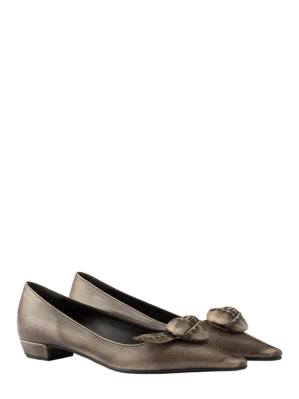 Prada Leather Ballerinas With Embossed Logo And Bow Detailing - Neutral