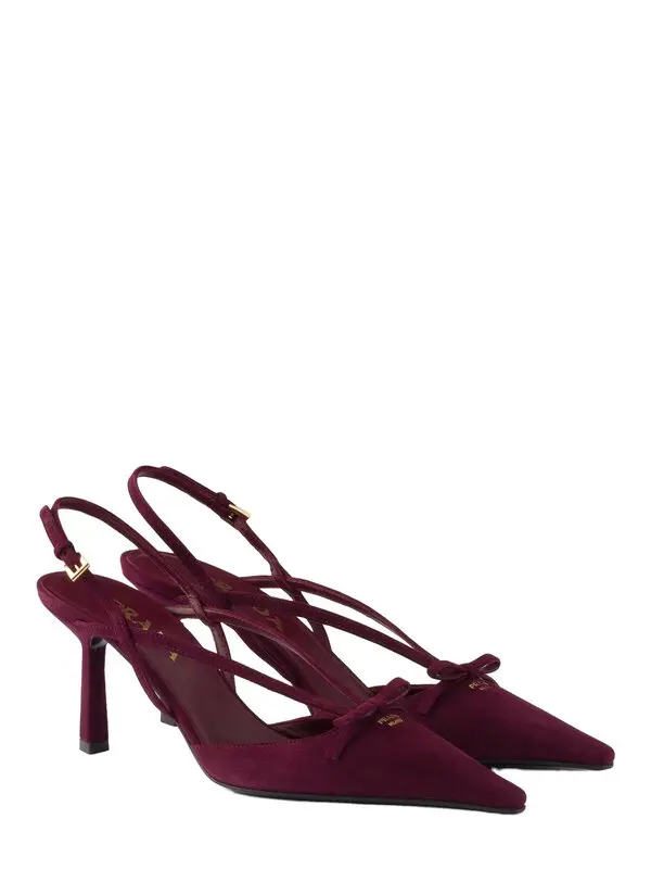 Prada Suede Slingback Pumps With Metal Buckle Detail - Red