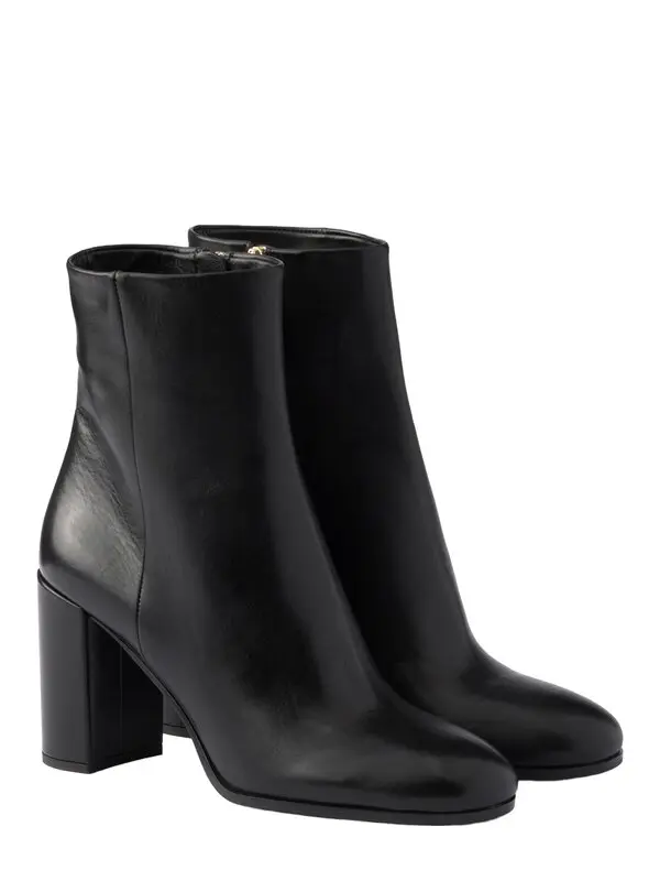 Prada Leather High Heel Ankle Boots With Enamel Triangle Logo - Black