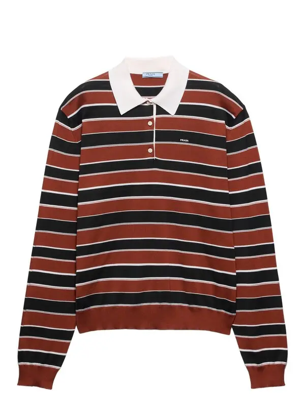 Prada Striped Silk Polo Shirt - Orange