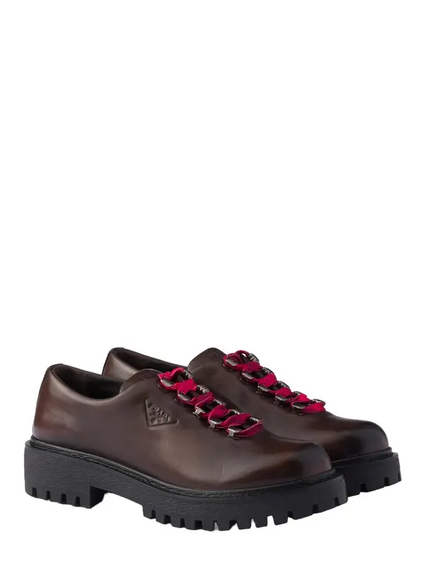 Prada Leather Lace-up Shoes With Lug Sole - Brown