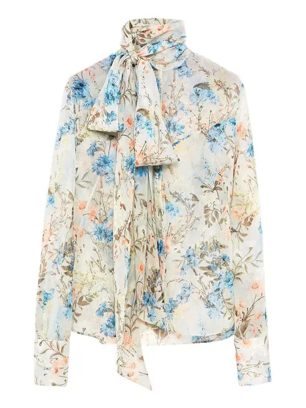 Alexander McQueen Wallpaper Floral Tie-neck Shirt - Multicolor
