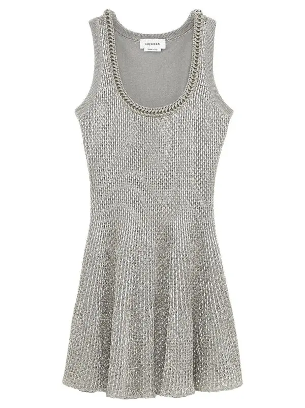 Alexander McQueen Metallic Knit Mini Dress - Silver