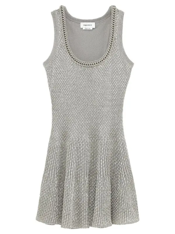 Alexander McQueen Metallic Knit Mini Dress - Silver