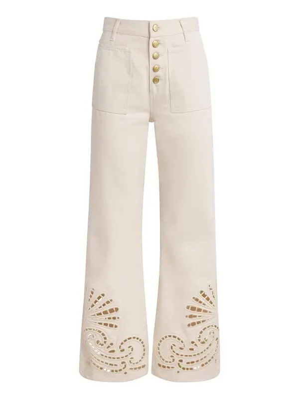 Ulla Johnson Eyelet Lou Flared Jeans - Ivory