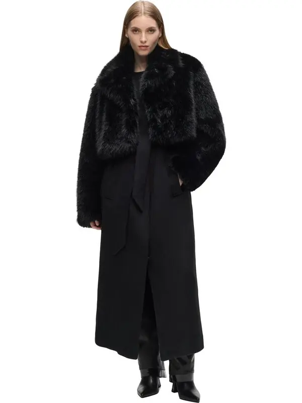 Karl Lagerfeld Transformable Faux-fur And Wool Blend Coat - Black