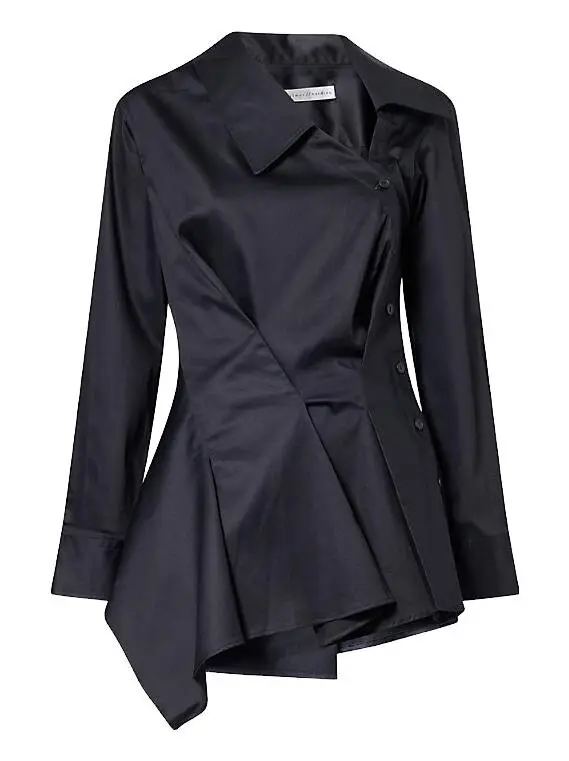 Palmer//harding Asymmetrical Pleated Cotton Shirt - Black