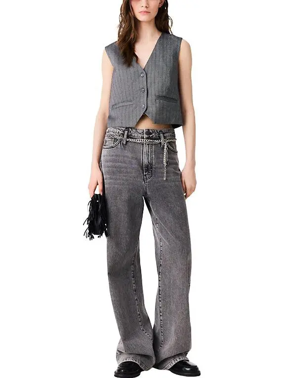 Maje Tailored Rhinestone-embellished Stretch-woven Waistcoat - Grey