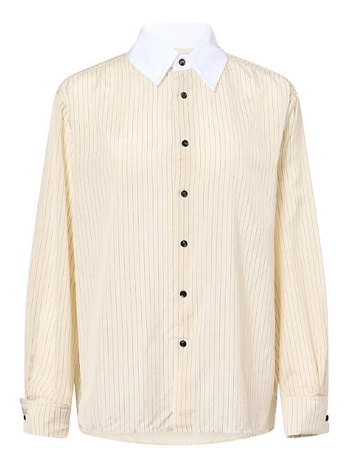 Bottega Veneta Pinstripe Woven Shirt With Contrast Collar - Parchment/brunel