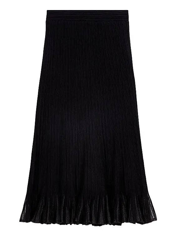 Maje Pleated Peplum-hem Knitted Midi Skirt - Black