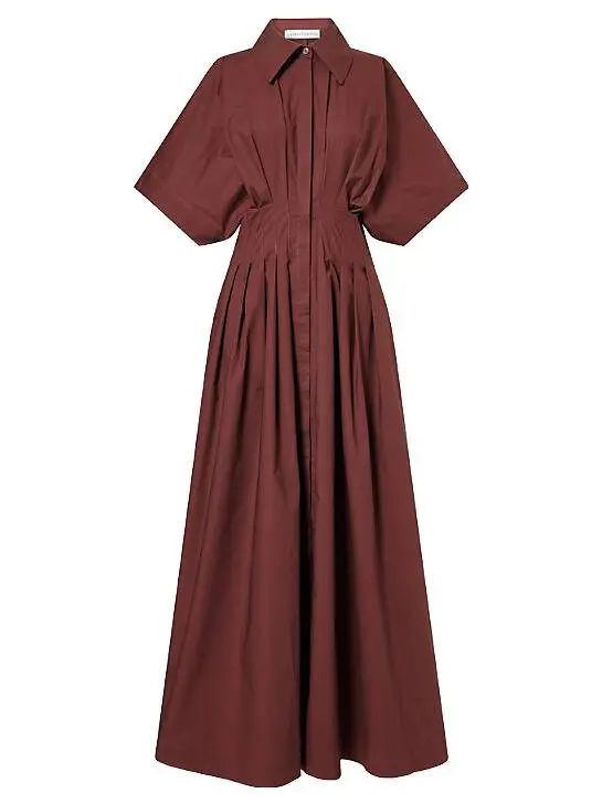 Palmer//harding Pleated Cotton Midi Dress - Burgandy