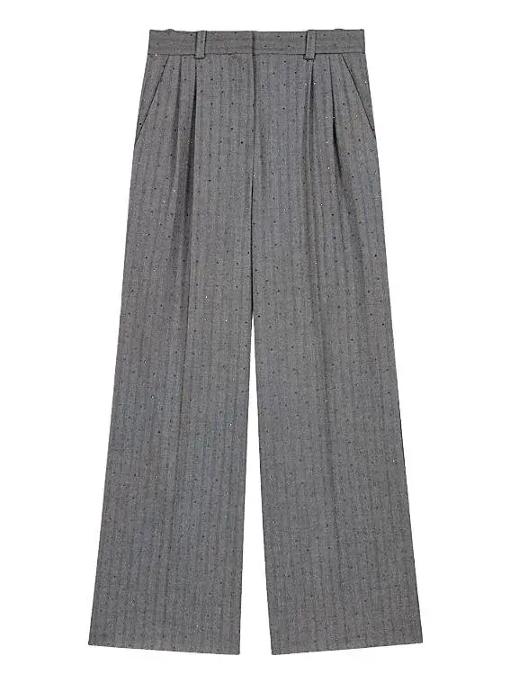 Maje Rhinestone Wide-leg Stretch-woven Suit Trousers - Grey