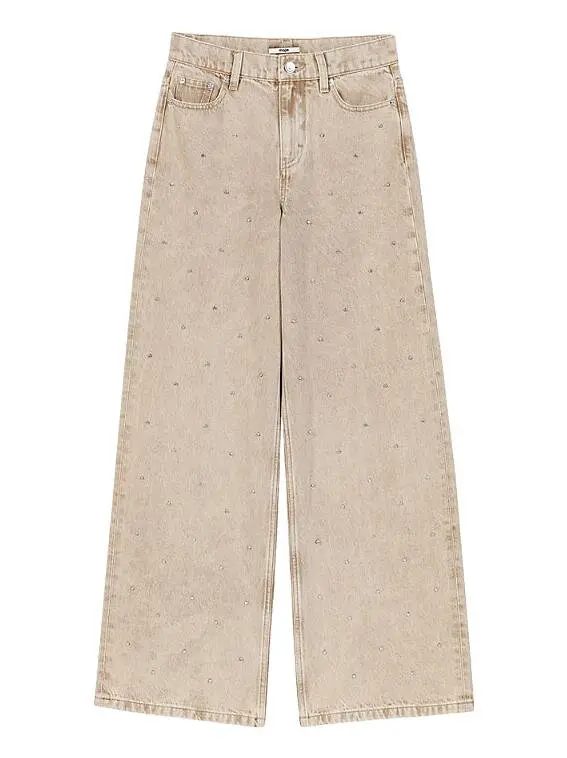 Maje Rhinestone-embellished Wide-leg Jeans - Beige