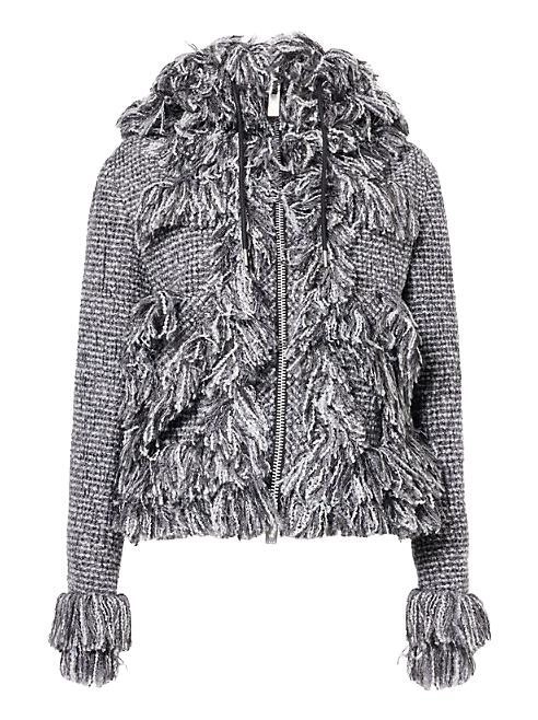 Sacai Tassel-trim Hooded Tweed Jacket - Gray