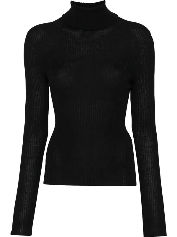 ROBERTO COLLINA Merino Wool Ribbed Turtleneck Pullover - Black