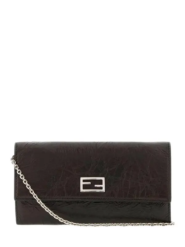 Fendi Continental With Chain Tube In Cracked Leather - Black