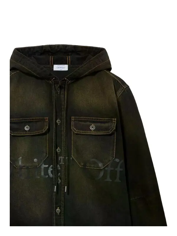 Off-White Distressed Hooded Denim Jacket - Black