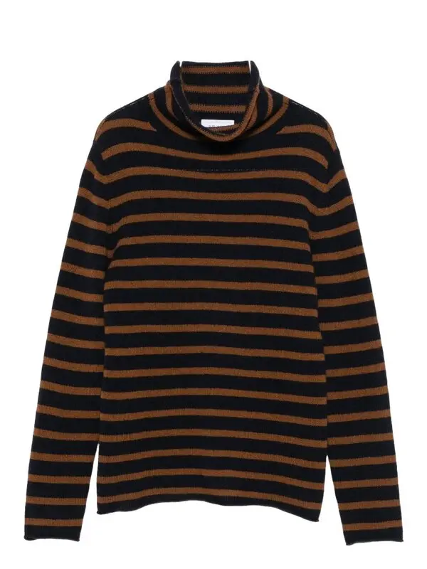BEYOU Striped Cashmere Turtleneck Sweater - Blue